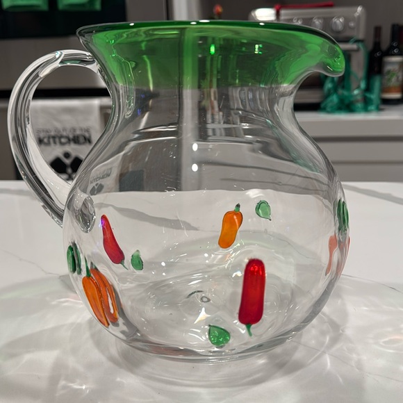 Vintage | Dining | Large Hand Blown Green And Clear Glass Pitcher With ...
